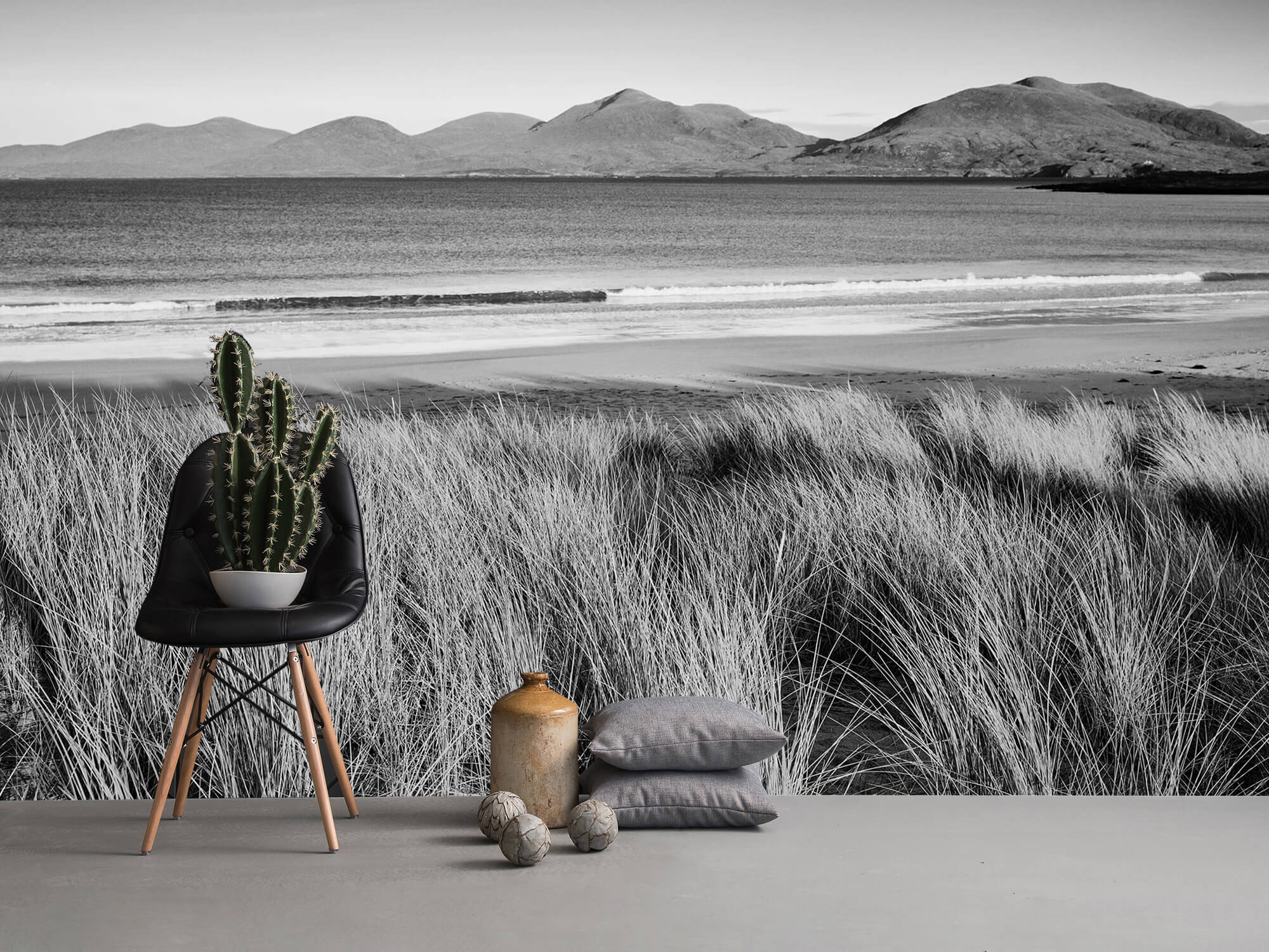 Helmgras, Strand und Berge - Fototapete